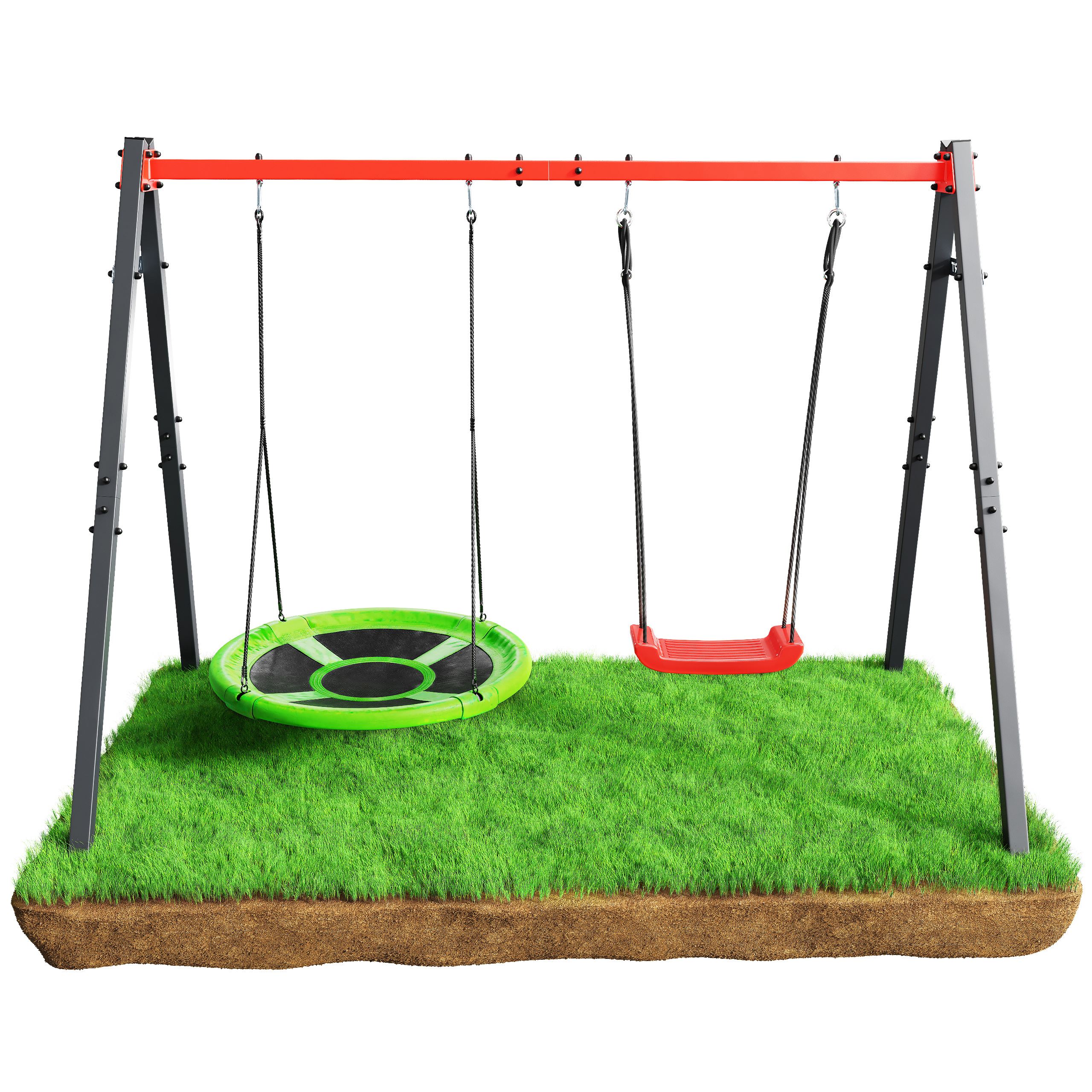 Dubbele kinderschommel voor de tuin met nestschommel en schommel